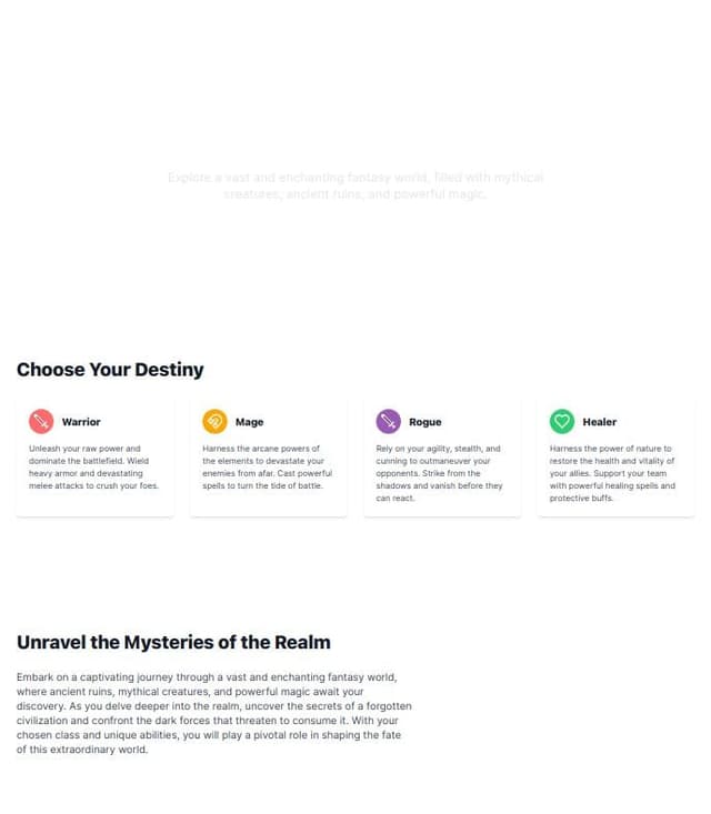 An overview page of a browser based text game that plays in a fantasy ...
