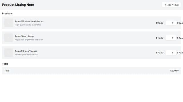A product listing note app with quantity and their price.price ...