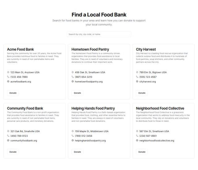 create a food banks list so that user can donate nearby food banks | A ...