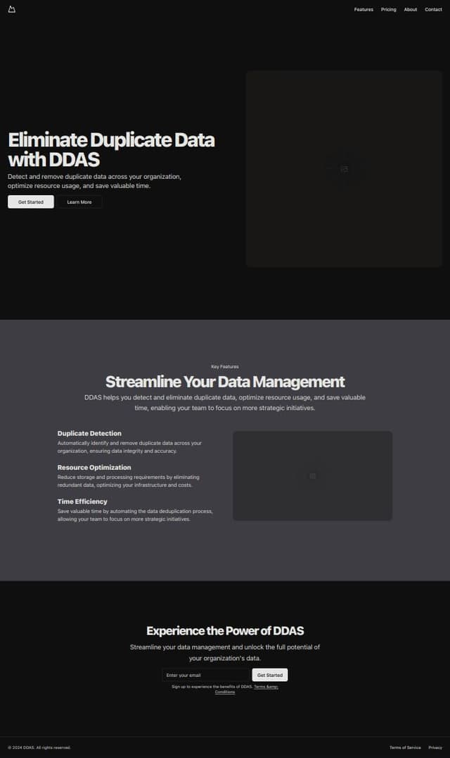 Create a clean, modern landing page for the Data download Duplication Alert System (DDAS). It ...