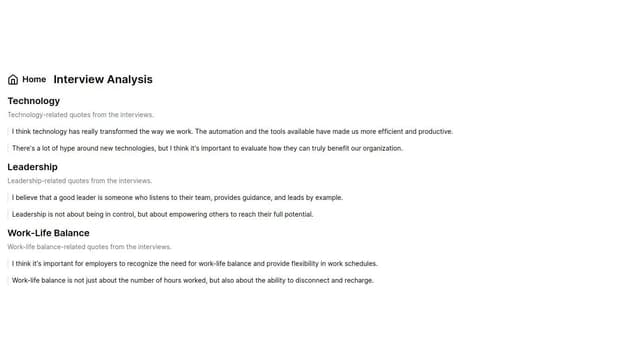 A dashboard for analysis of interview transcripts, with a column for ...