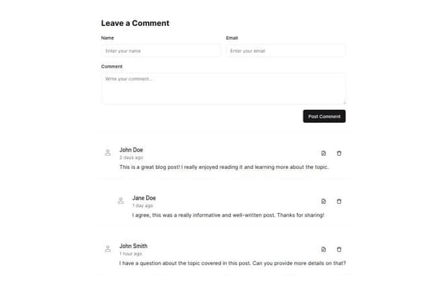 Create a comment section for blog website where user can comment on ...