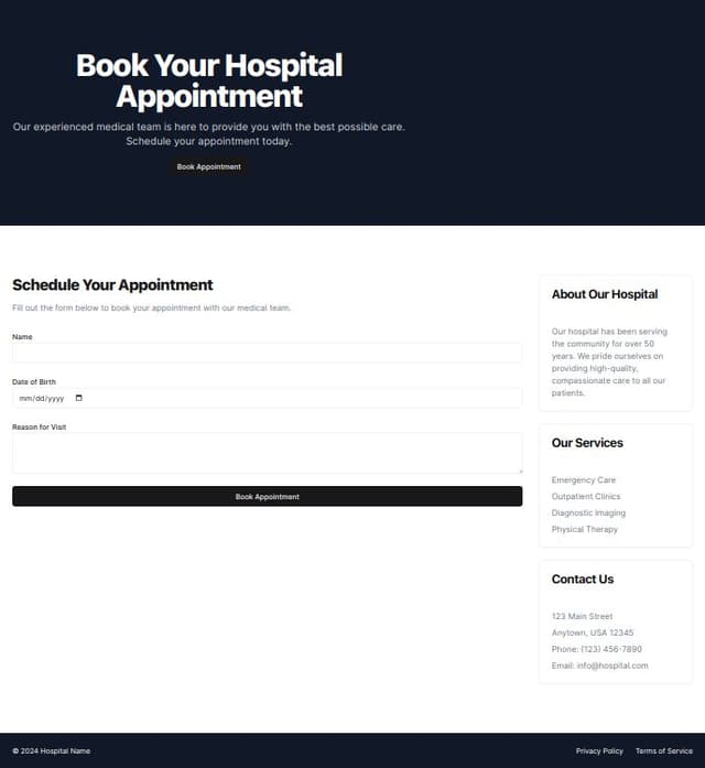 Hospital appointment booking page | A shadcn/ui and v0 generation - v0