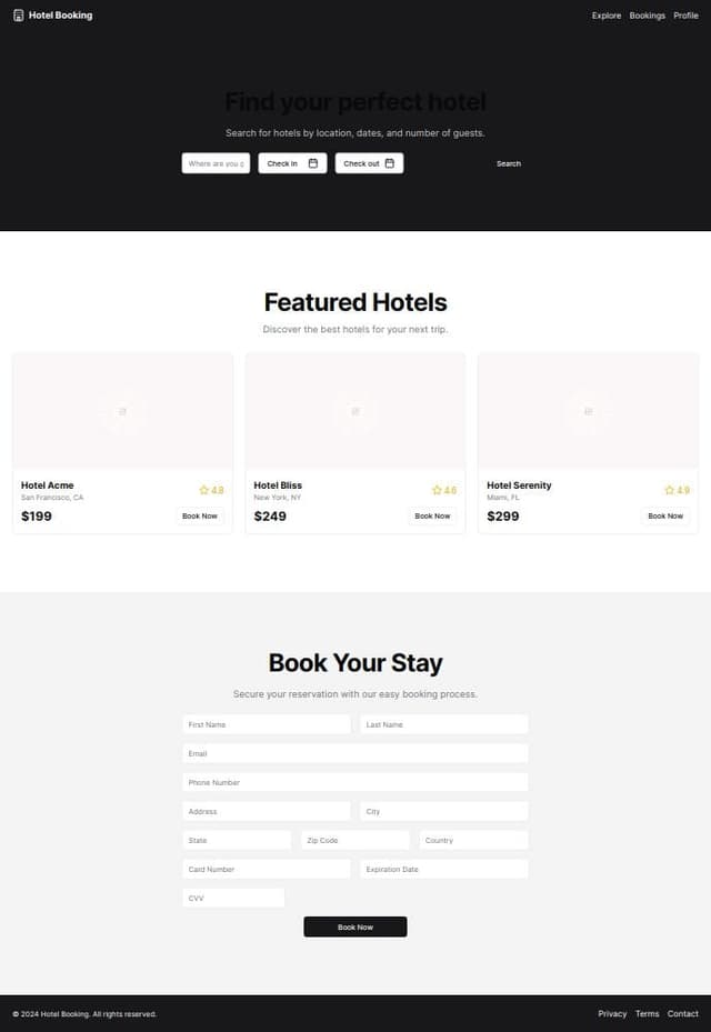 create a hotel booking web app | A shadcn/ui and v0 generation - v0