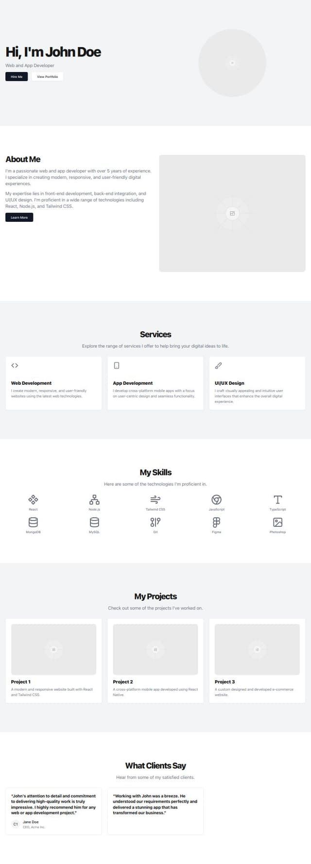 A fully functional portfolio website for a web and app developer ...