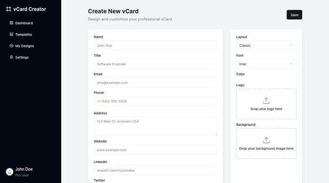 Application for print-media for vcards with drag and drop editor | A ...