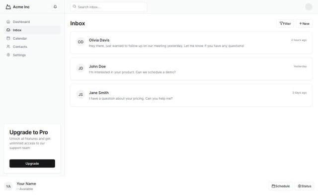 I need a simple dashboard for a unified inbox for agents to manage ...