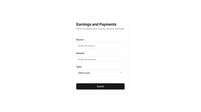 a earnings and payments application with a form to inform the source ...