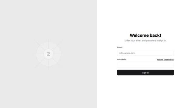 create a login page using shadcn Ui that has an image on the left side and login form on the ...
