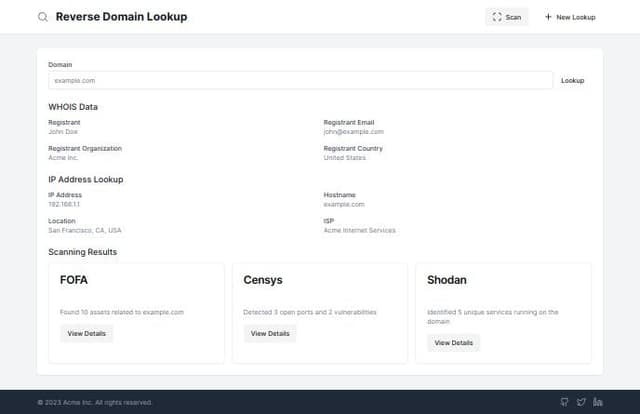 make a modern UI for Reverse domain lookups that will utilise other ...