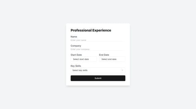 Create a webpage which asks you about your professional experience ...
