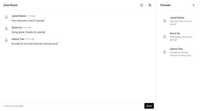 generate a chat-room ui with thread options as well | A shadcn/ui and ...