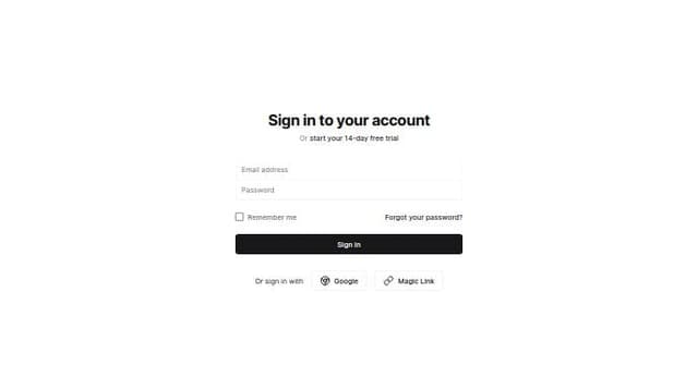 A login screen, email and password, and option magic link and google ...