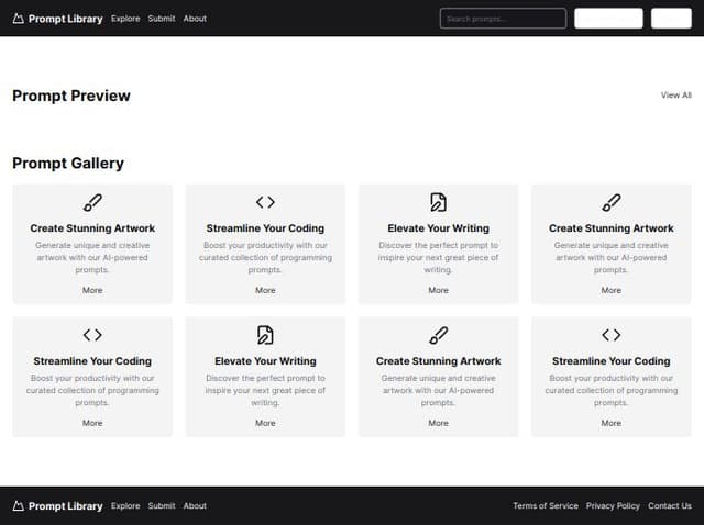 Landing Page for a Prompt Libary, Showcase The Prompts with Icon+Text ...