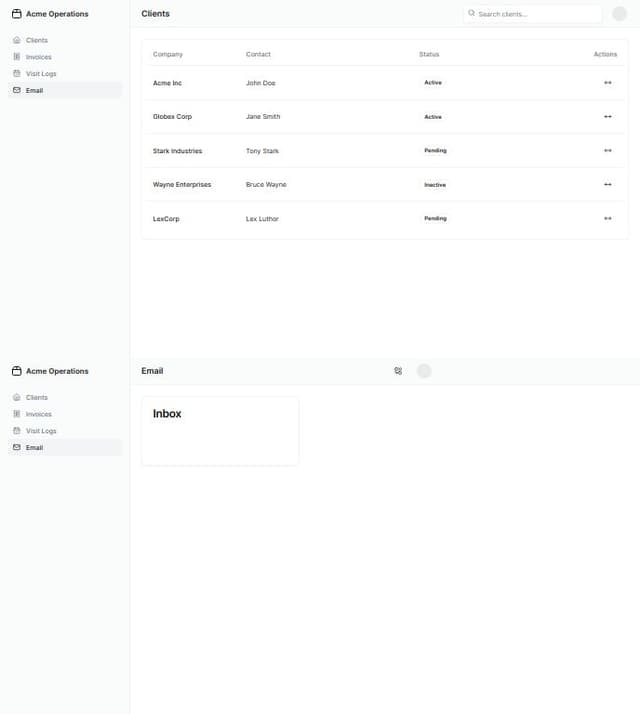 Create a UI for an operation management platform. Where one user can ...