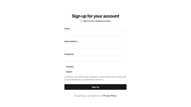 Design a simple and user-friendly registration page for an invention ...