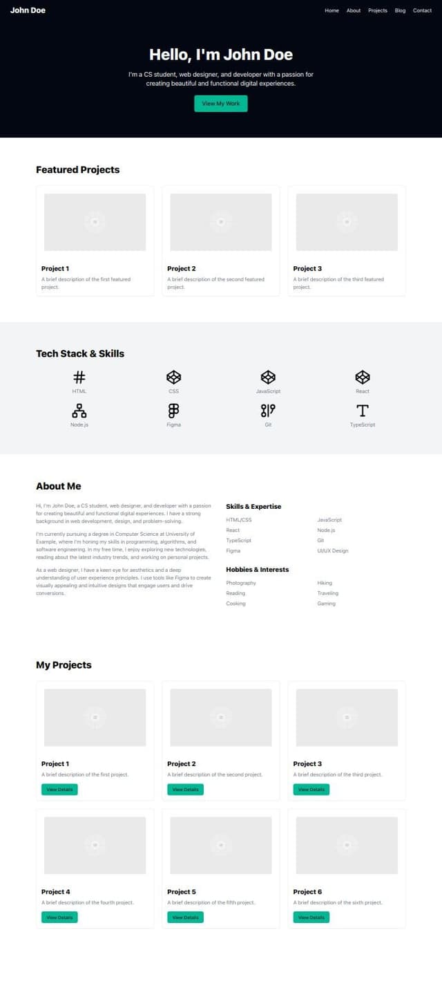 Minimal Portfolio for CS Student, Web Designer and Developer, Home Page ...