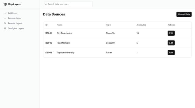 a ui for managing map layers and data sources | A shadcn/ui and v0 ...
