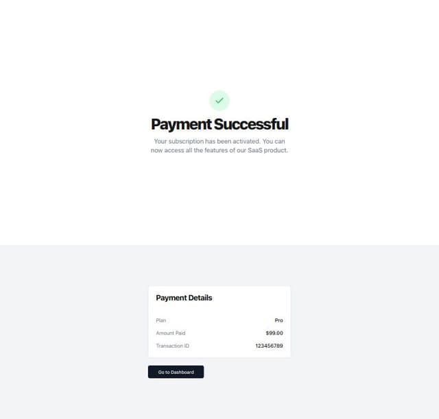 Create a SaaS Payment success page, React and Tailwind | A shadcn/ui and v0 generation - v0