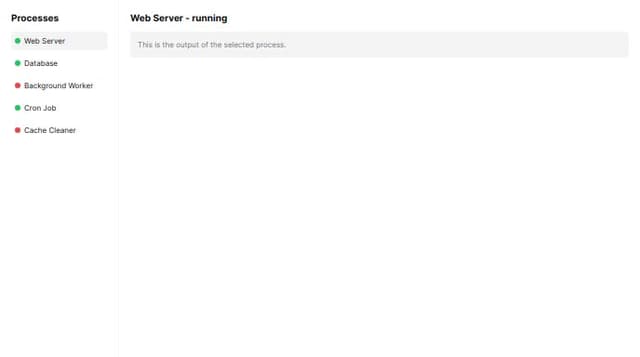 A terminal viewer for a list of different processes. Shows the status ...