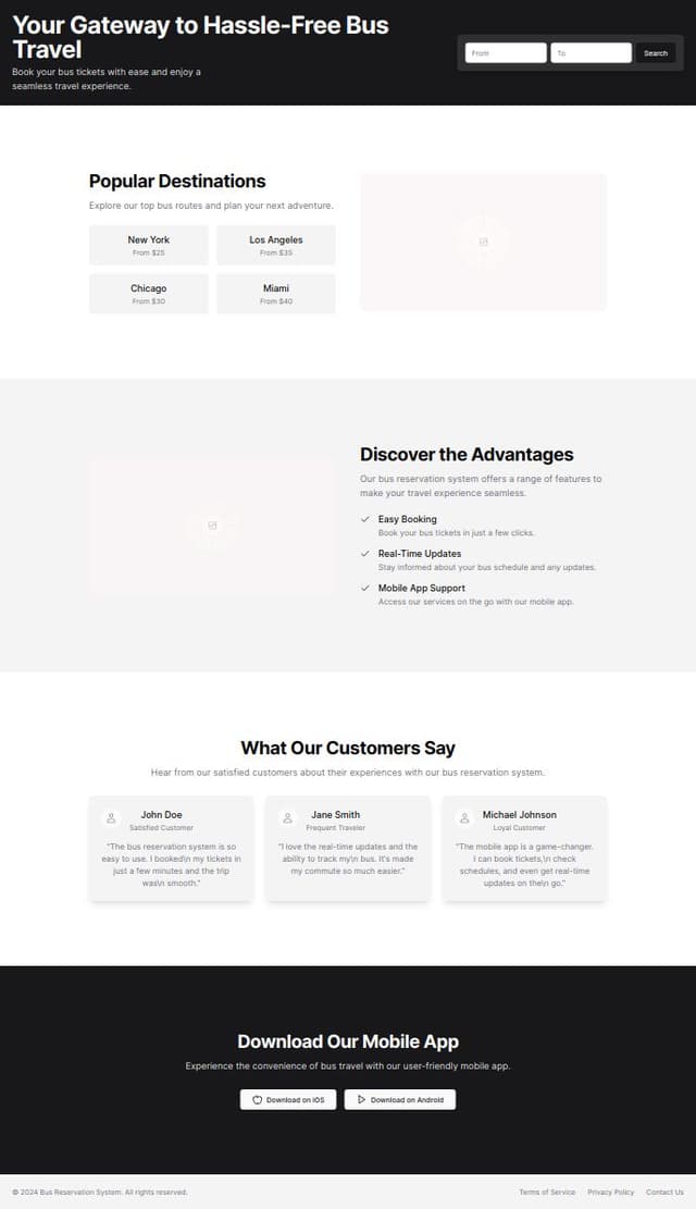 Create complete landing page for the online bus reservation system | A ...