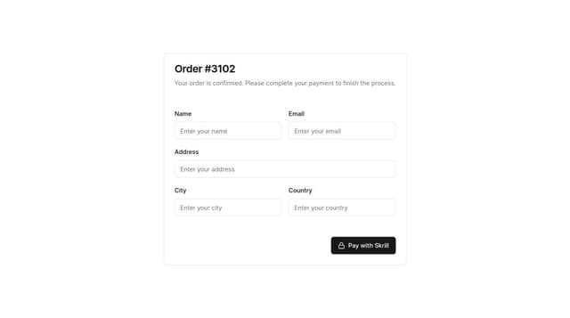 a order confirmation screen with a button to pay with skrill | A shadcn ...