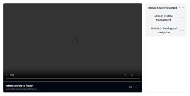 Generate a course view like udemy, with the video content section and ...