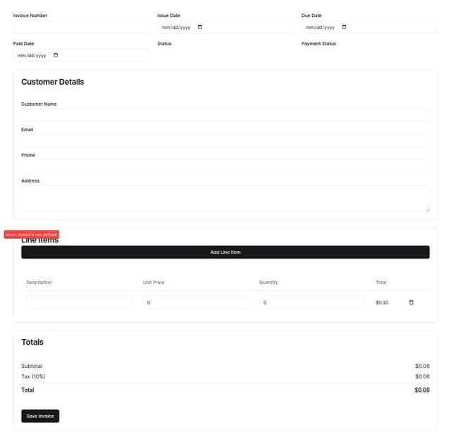 Design a user interface for managing invoices and their line items ...