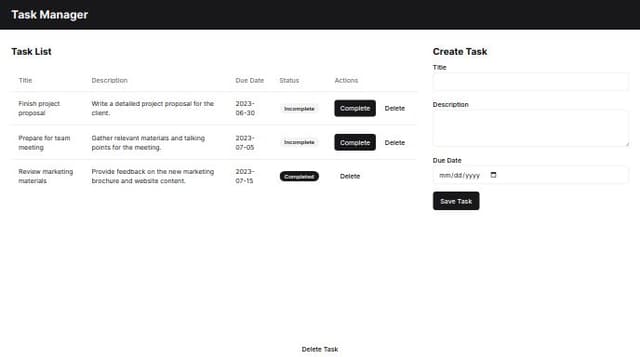 Task application with the following views: display a list of tasks ...