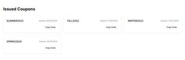 Coupon list screen showing a list of issued coupons | A shadcn/ui and ...