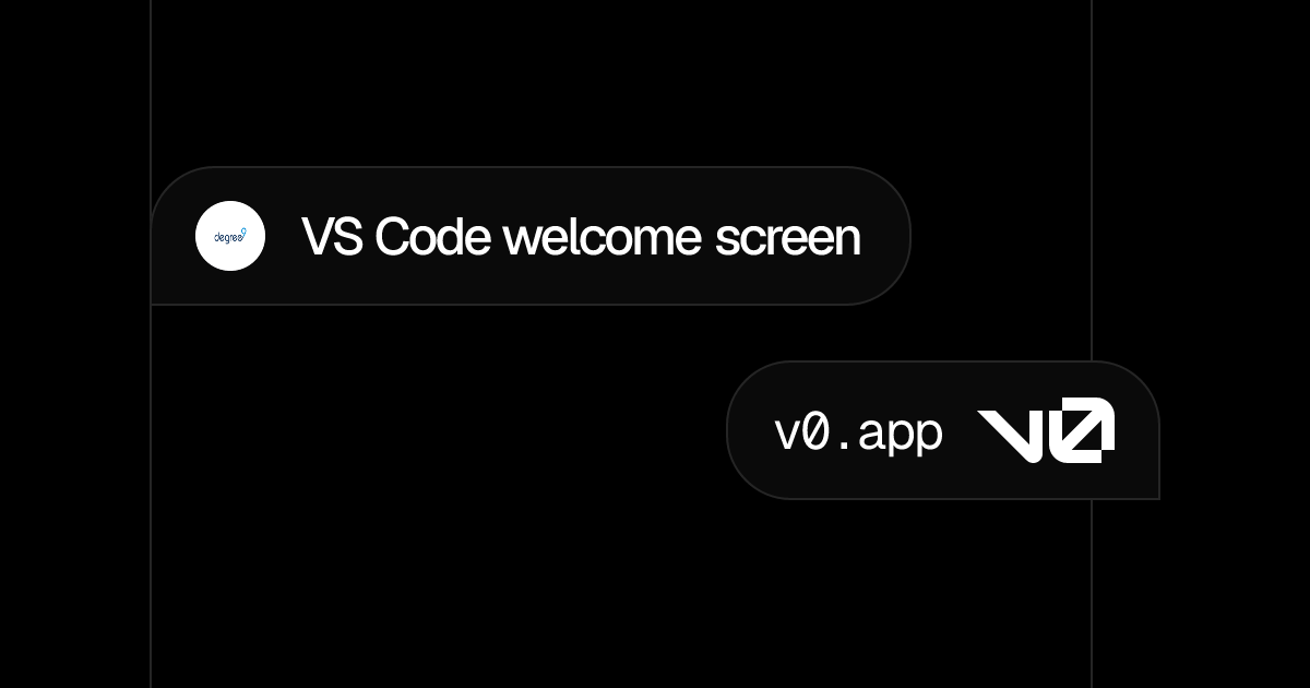 VS Code welcome screen - v0 by Vercel