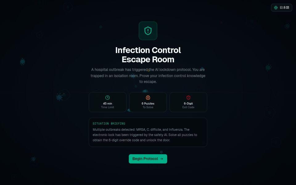 Infection Control Escape Room - Apps & Games Templates - v0 by Vercel