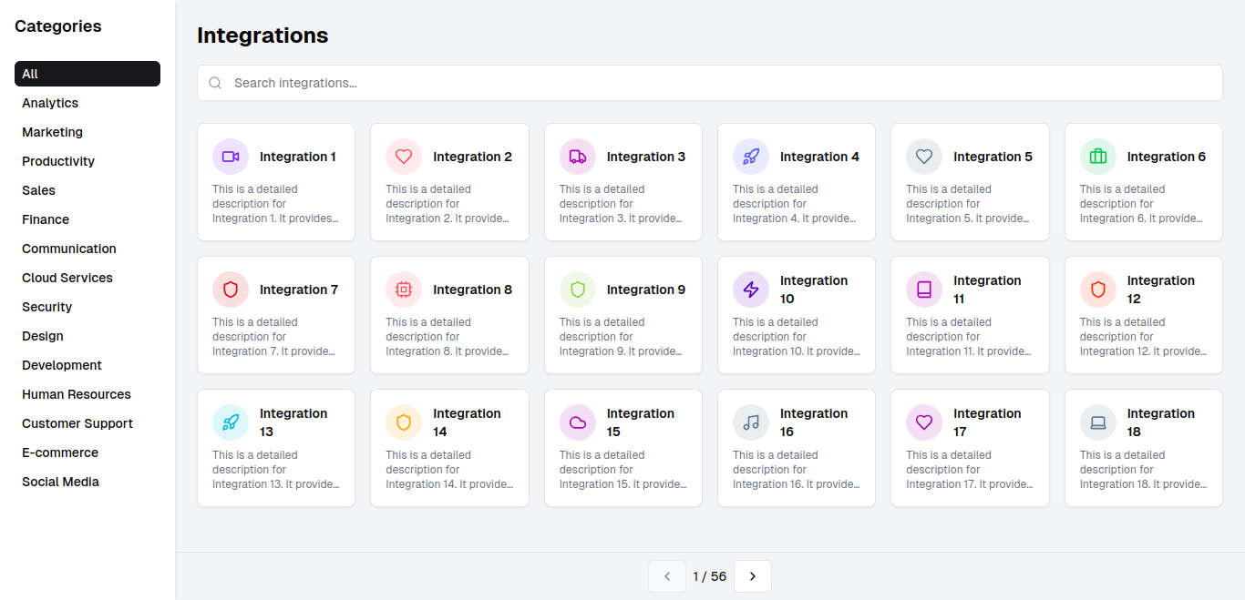Integrations Page - Apps & Games Templates - v0 by Vercel
