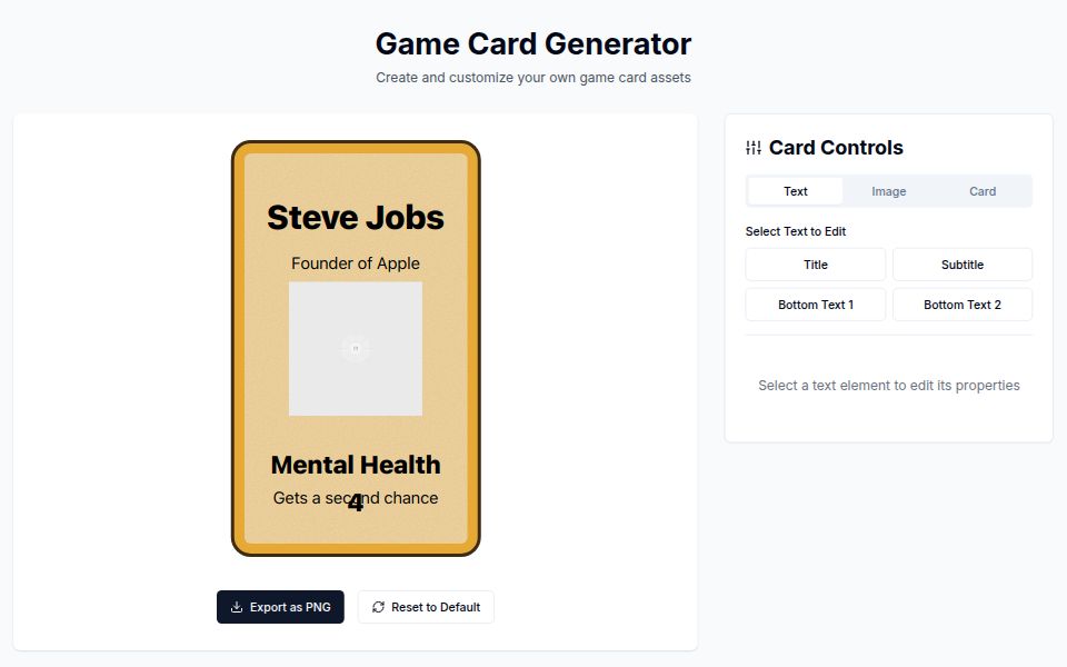 Fork of Custom Game Card Maker - Components Templates - v0 by Vercel