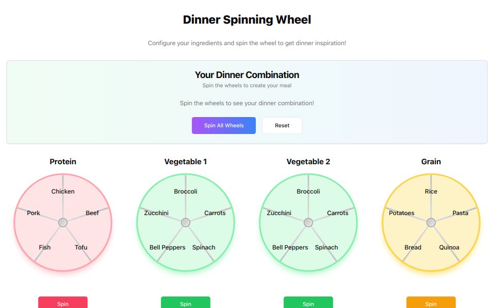 Custom dinner wheel - Apps & Games Templates - v0 by Vercel