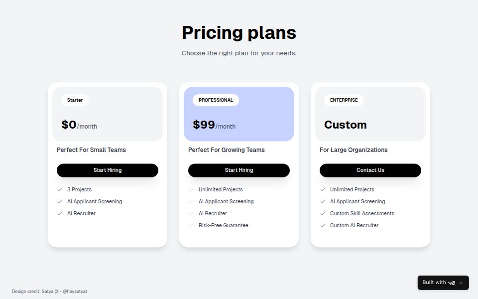 Pricing Section UI Component - Components Templates - v0 by Vercel