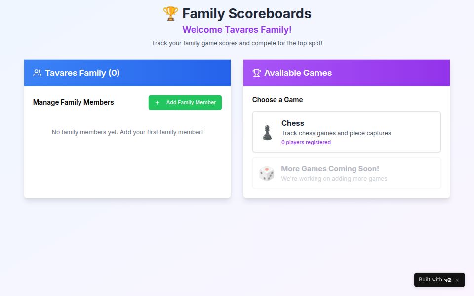 Family Scoreboards - Apps & Games Templates - v0 by Vercel