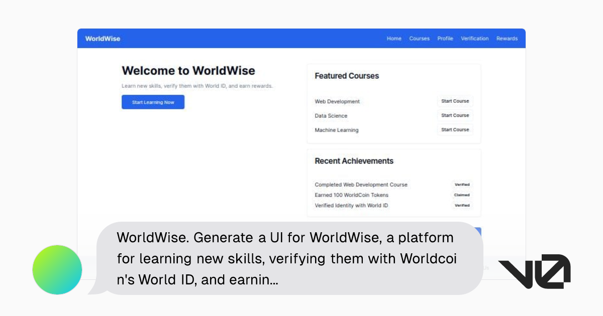WorldWise. Generate a UI for WorldWise, a platform for learning new skills, verifying them with ...