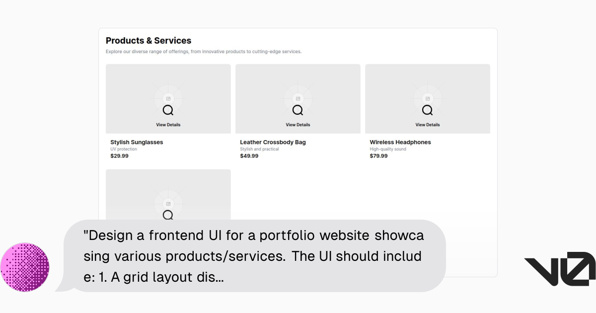 "Design a frontend UI for a portfolio website showcasing various ...