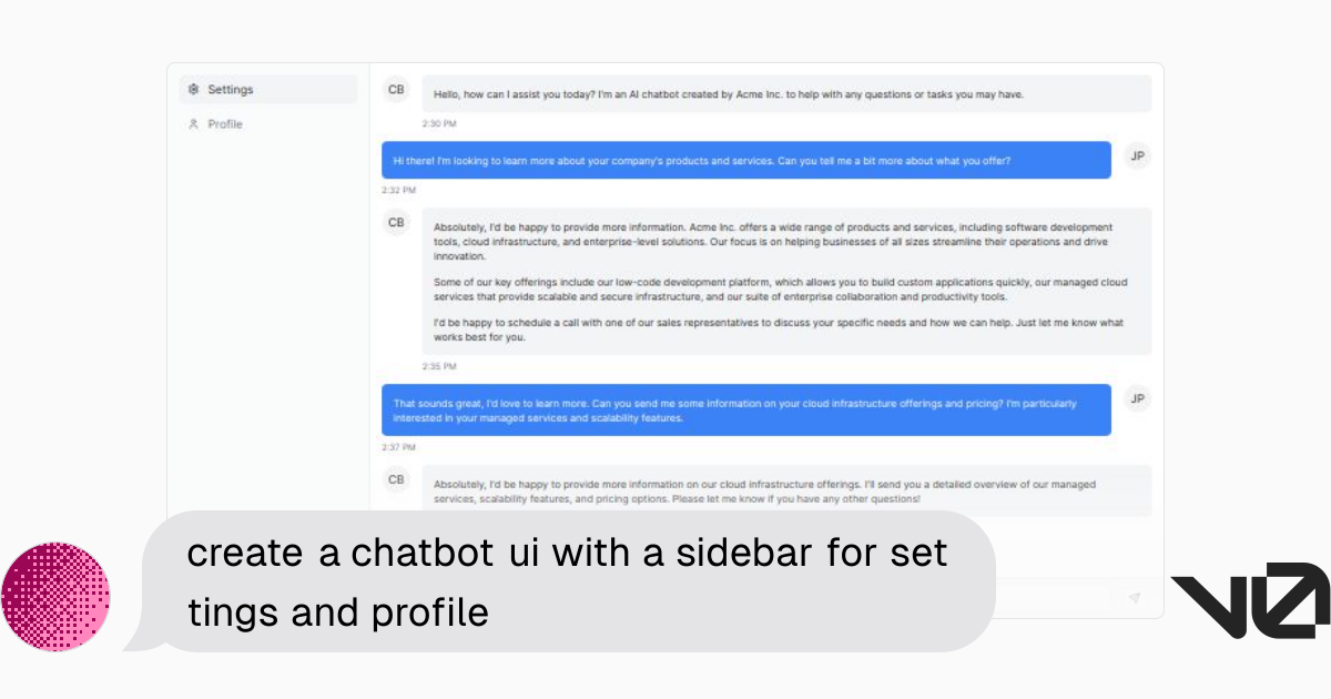 create a chatbot ui with a sidebar for settings and profile | A shadcn ...