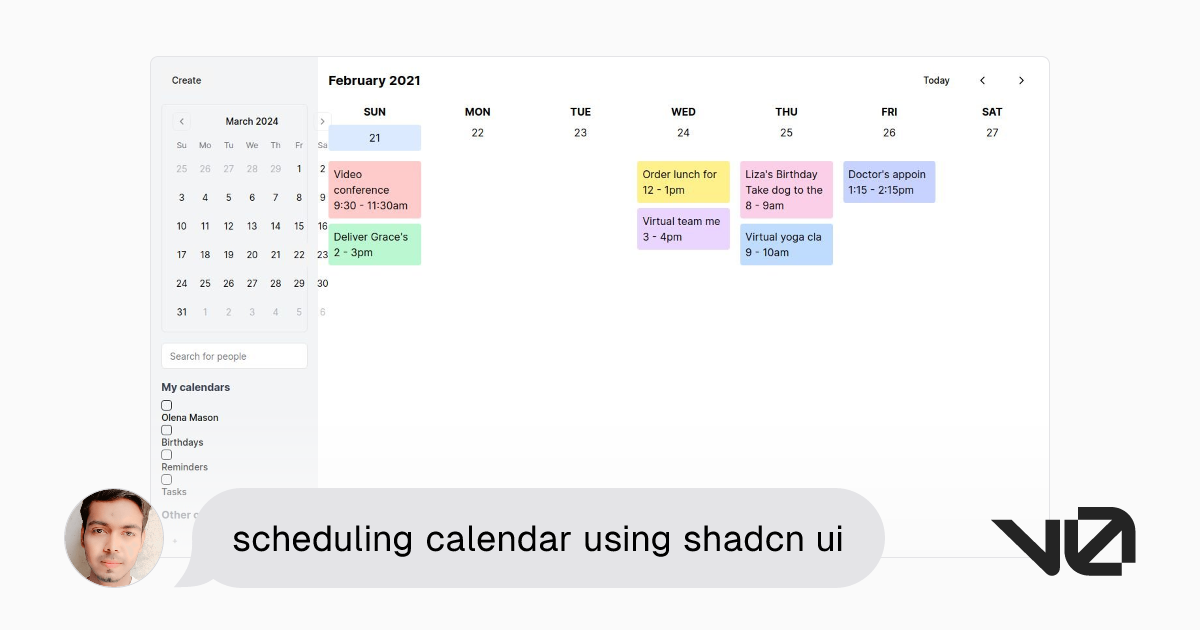 scheduling calendar using shadcn ui | A shadcn/ui and v0 generation - v0