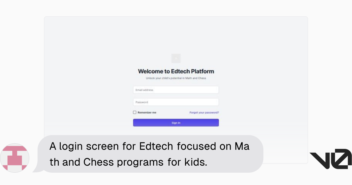 A login screen for Edtech focused on Math and Chess programs for kids ...