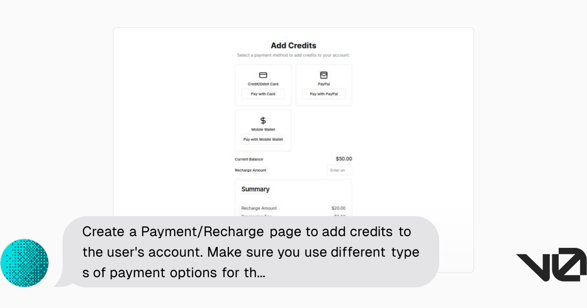 Create a Payment/Recharge page to add credits to the user's account ...