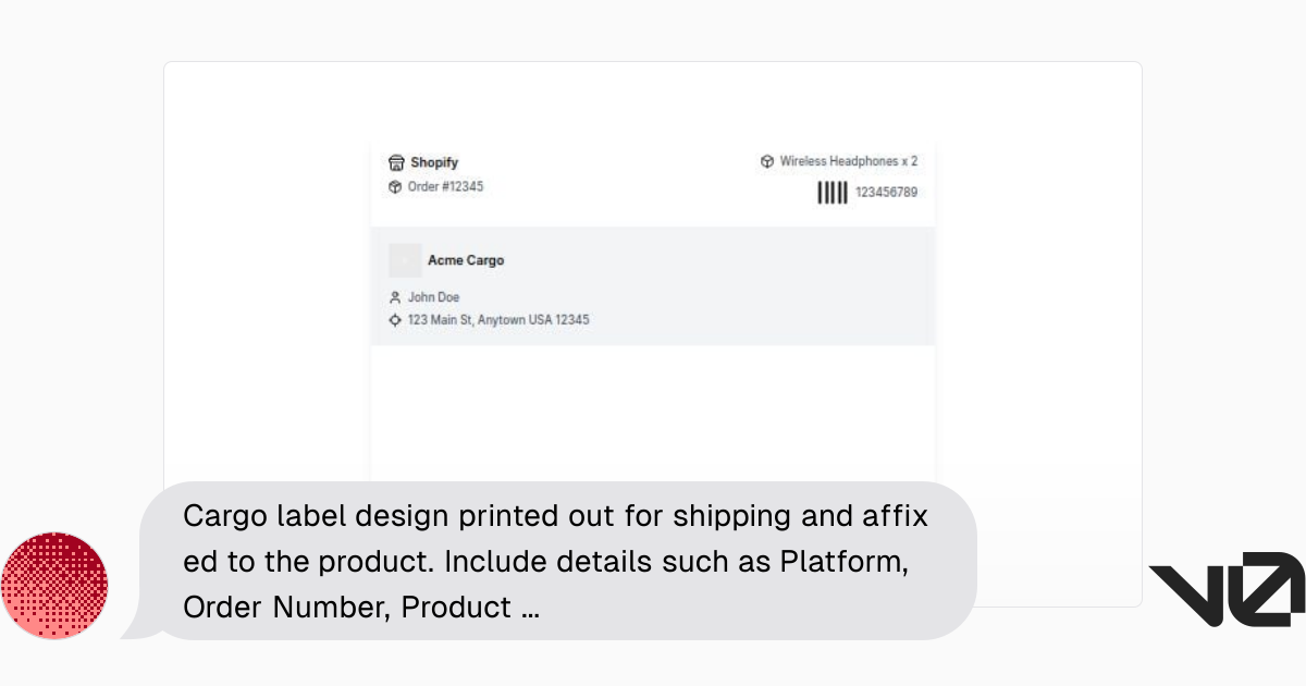 Cargo label design printed out for shipping and affixed to the product ...