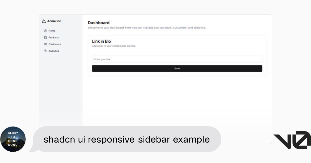 shadcn ui responsive sidebar example | A shadcn/ui and v0 generation - v0