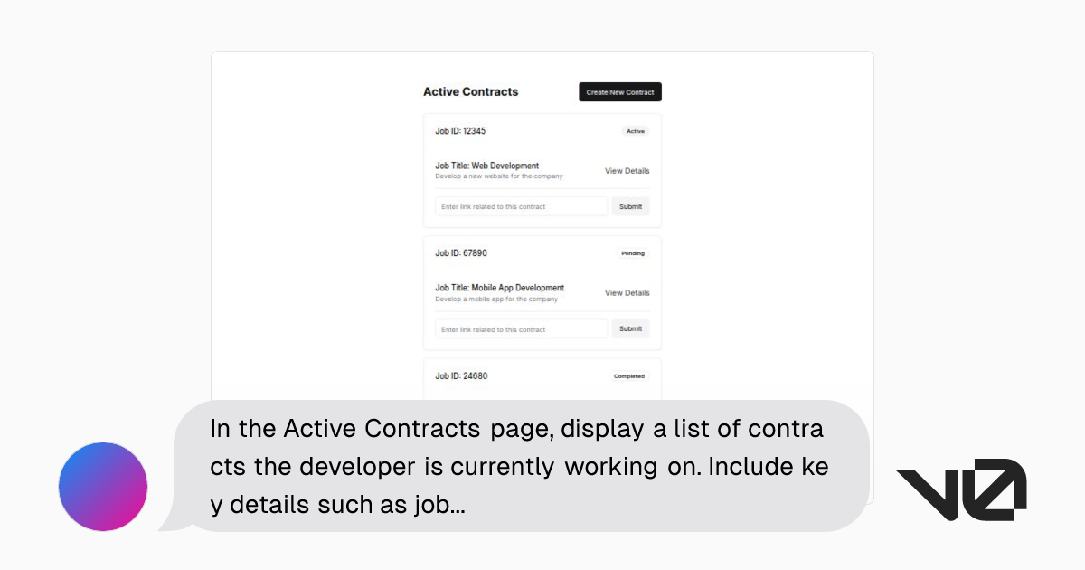 In the Active Contracts page, display a list of contracts the developer is currently working on ...