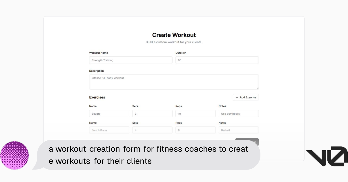 a workout creation form for fitness coaches to create workouts for ...