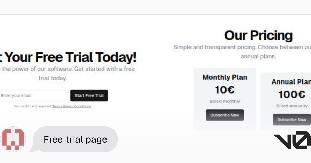 Free trial page | A shadcn/ui and v0 generation - v0