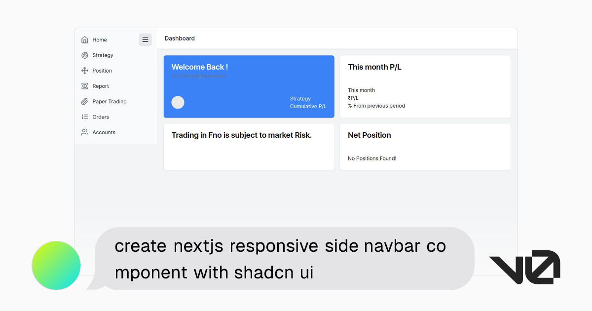 create nextjs responsive side navbar component with shadcn ui | A shadcn/ui and v0 generation - v0