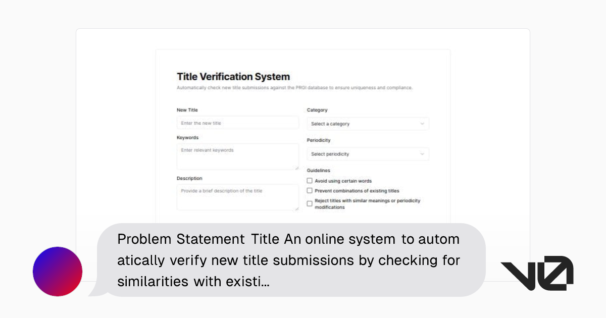 Problem Statement Title An online system to automatically verify new title submissions by ...